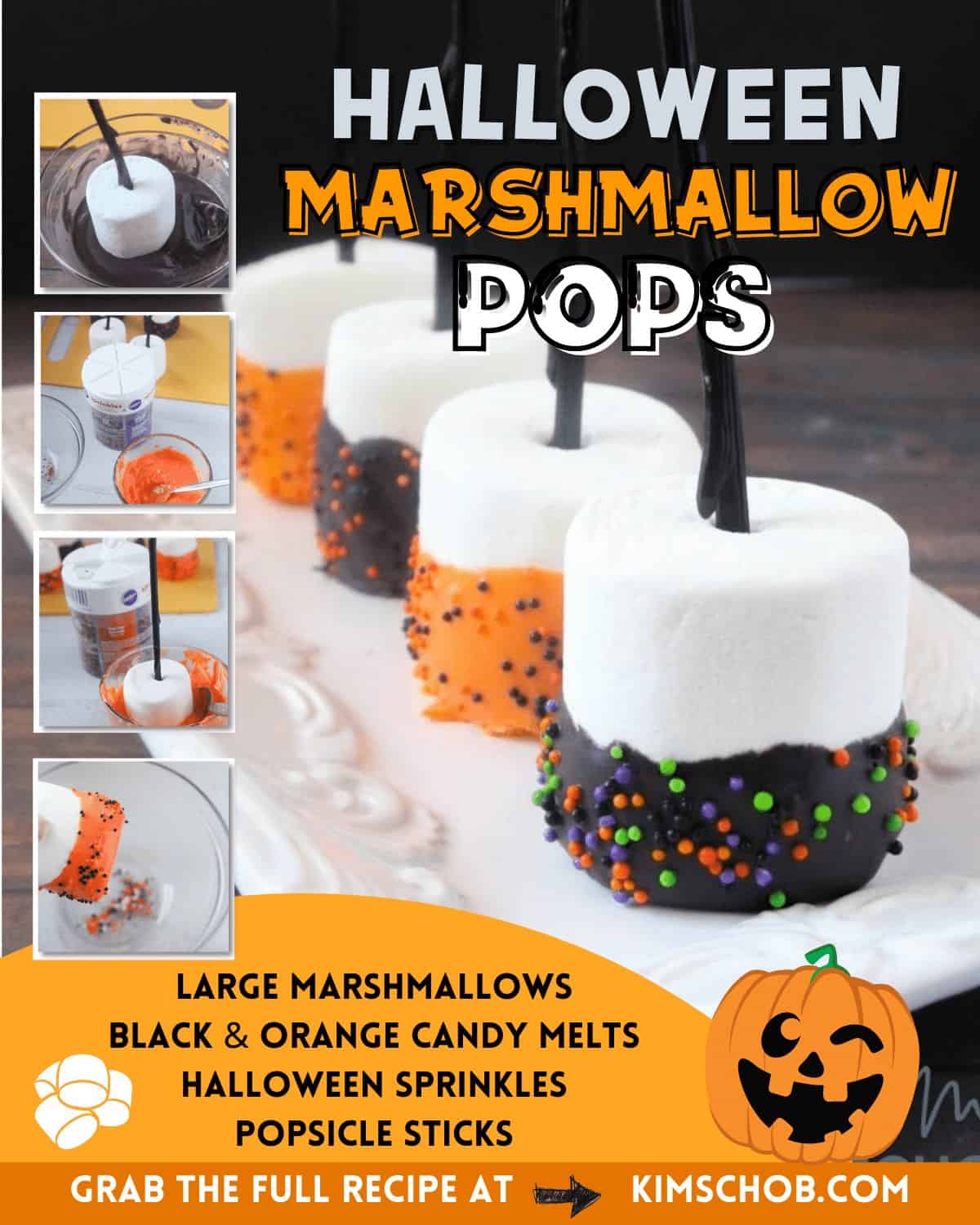 Large Halloween Marshmallow Pops with Candy Melts and Sprinkles - Kim Schob