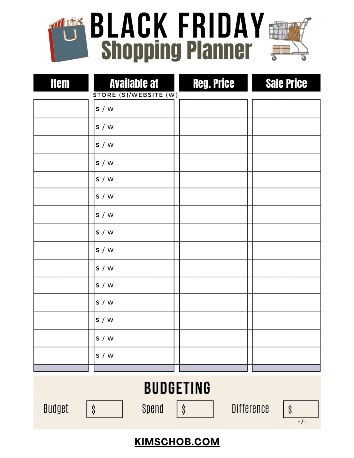 FREE Cyber Monday and Black Friday Shopping Planner - Kim Schob
