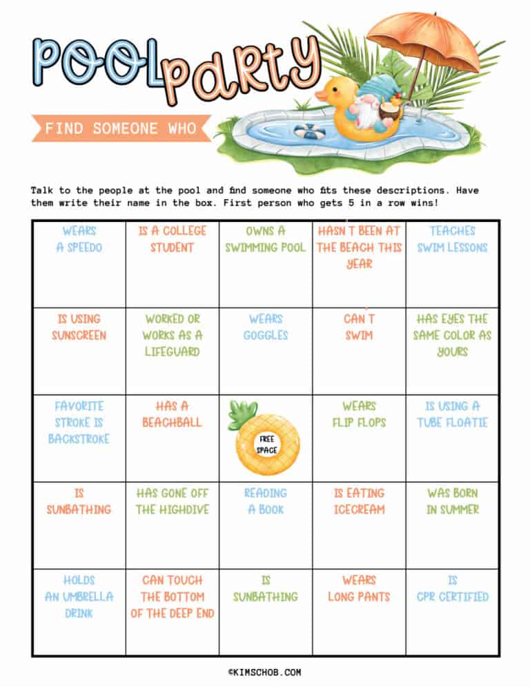 Pool Party Printables and Coloring Sheets - Kim Schob