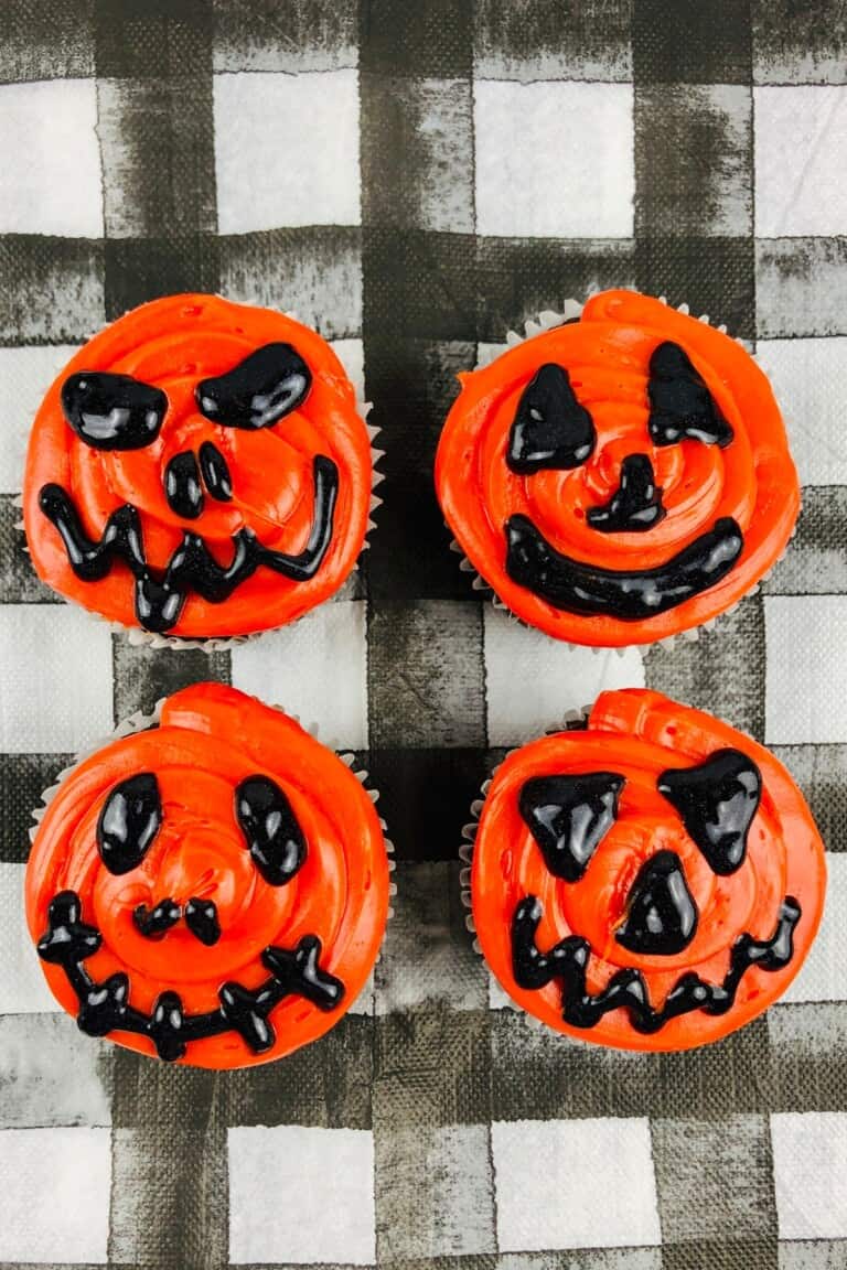 Scary Jack-O-Lantern Pumpkin Cupcakes for Halloween - Kim Schob