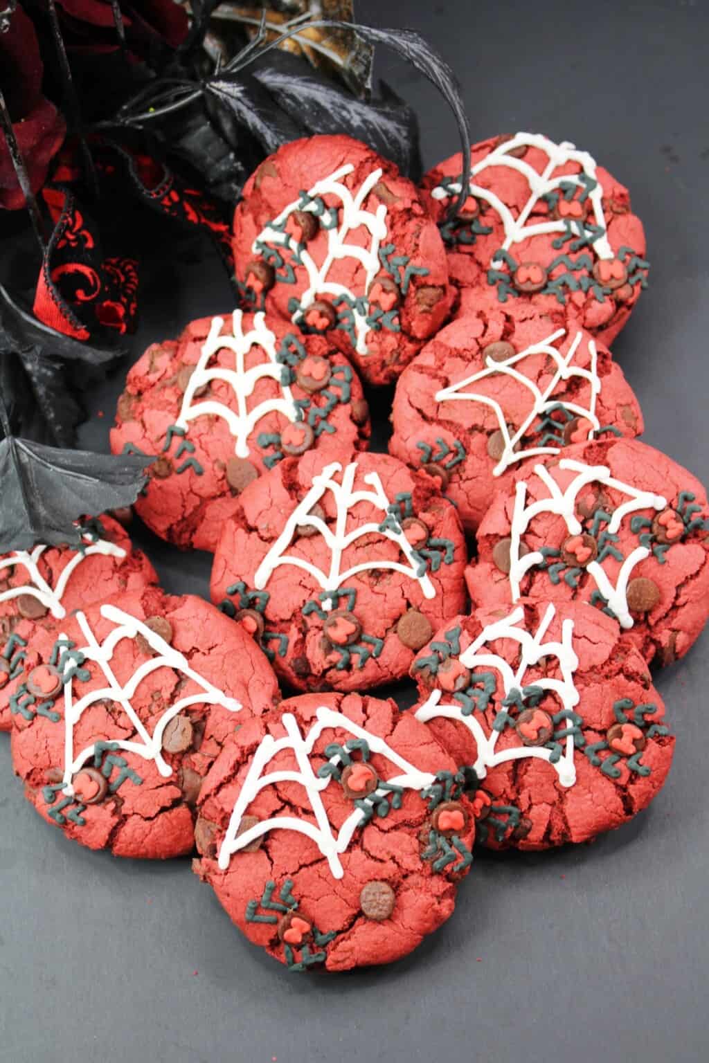 Easy Red Velvet Halloween Spider Cookies - Kim Schob