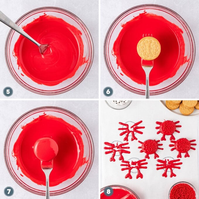 Red Candy Covered Oreos Recipe (Cute Crab Cookies) - Kim Schob