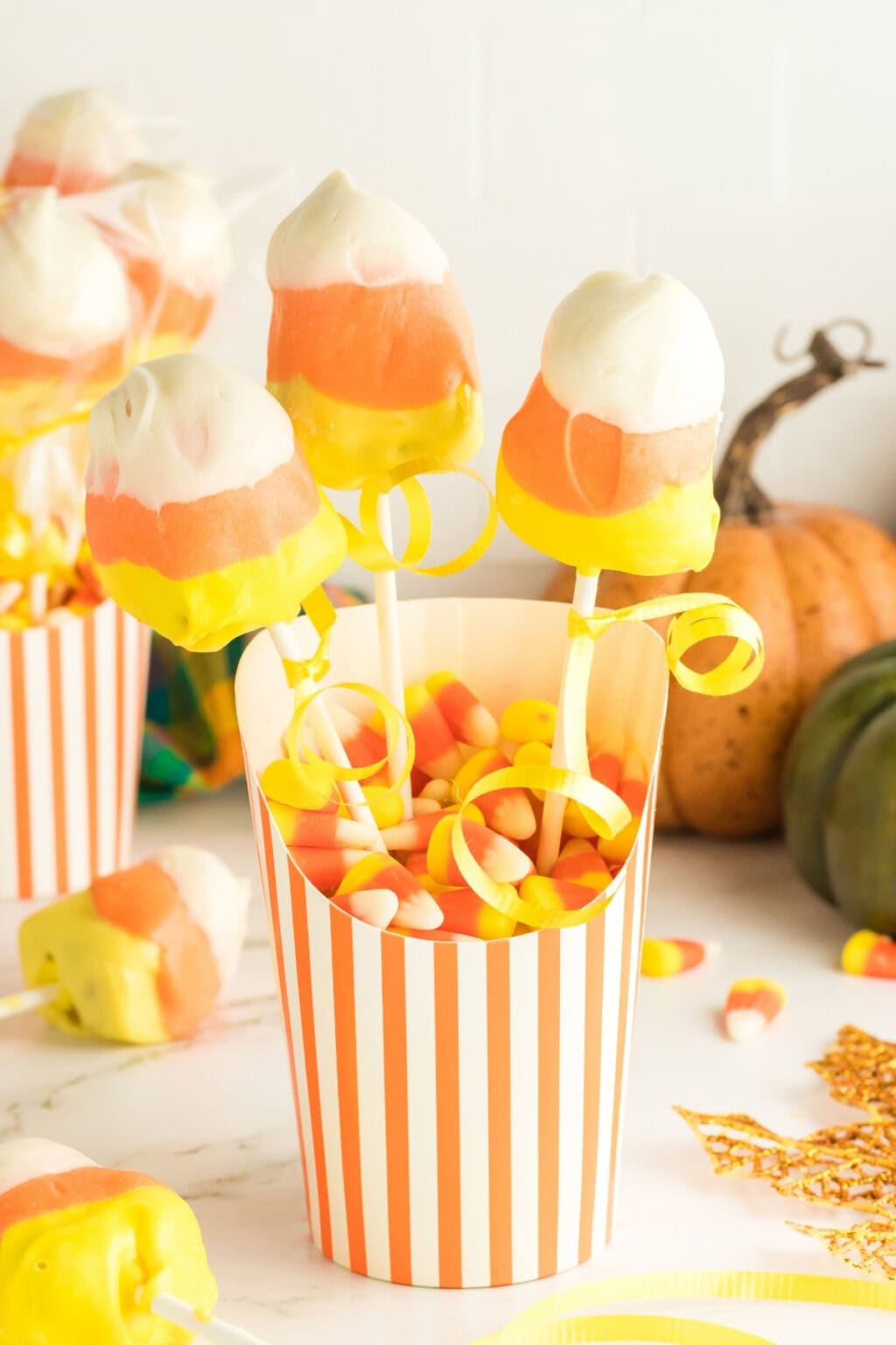 Easy Halloween Candy Corn Cake Pops Recipe - Kim Schob